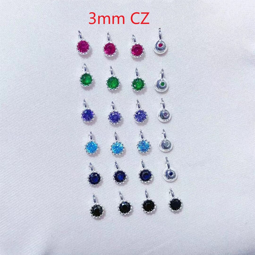 10 Sterling Silver Bezel Charms 3mm 4mm, 925 Silver CZ Stone Charms ...