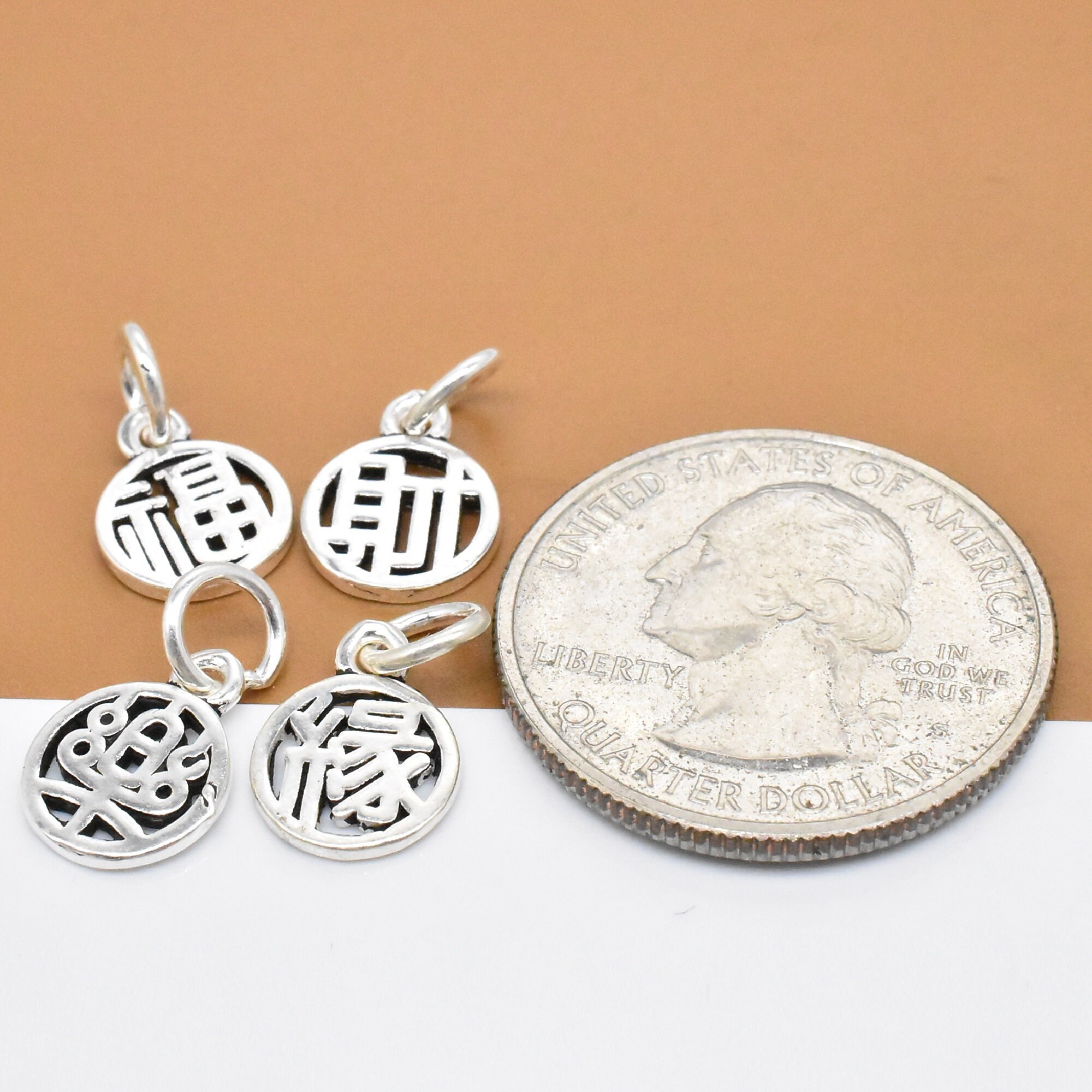 6 Sterling Silver Chinese Character Charms 925 Silver Good - Etsy