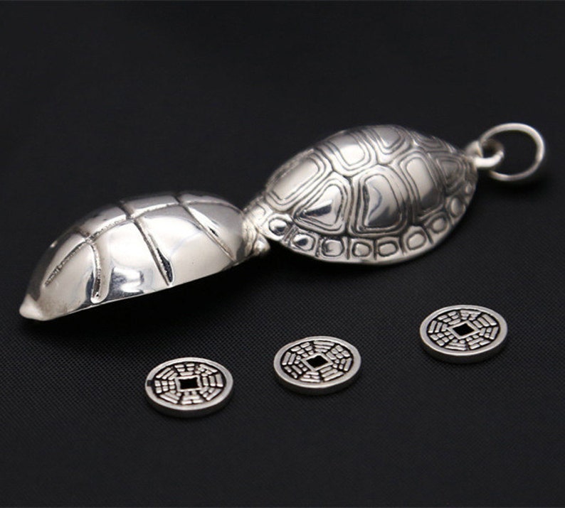 Sterling Silver Turtle Shell Locket With Three Coins Prayer - Etsy