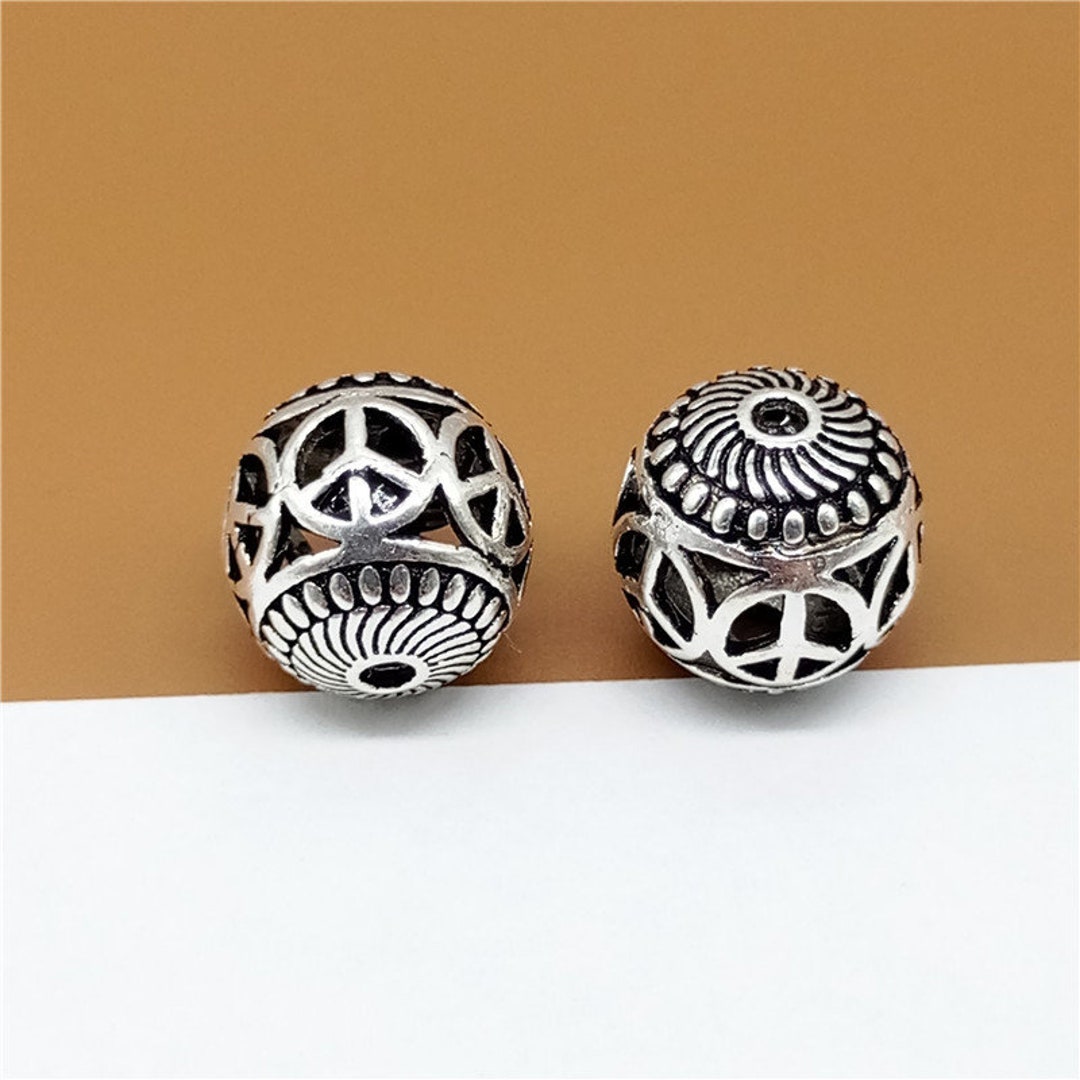 Sterling Silver Peace Bead, Peace Sign Beads, Peace Symbol Beads, 925 ...