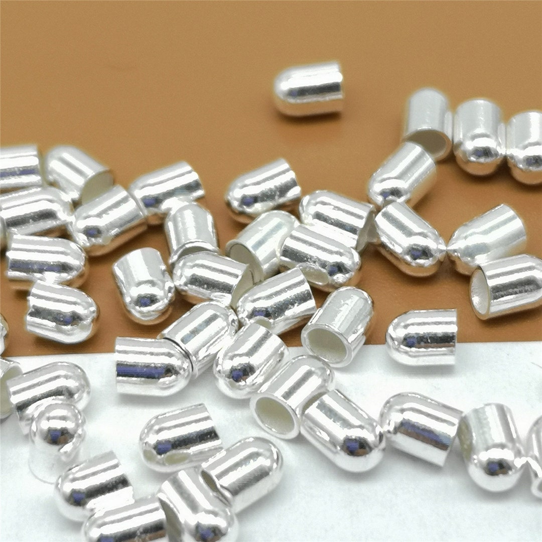 10 Sterling Silver Tiny Cord End Caps With Hole 2mm, 3mm, 3.2mm, 925 ...