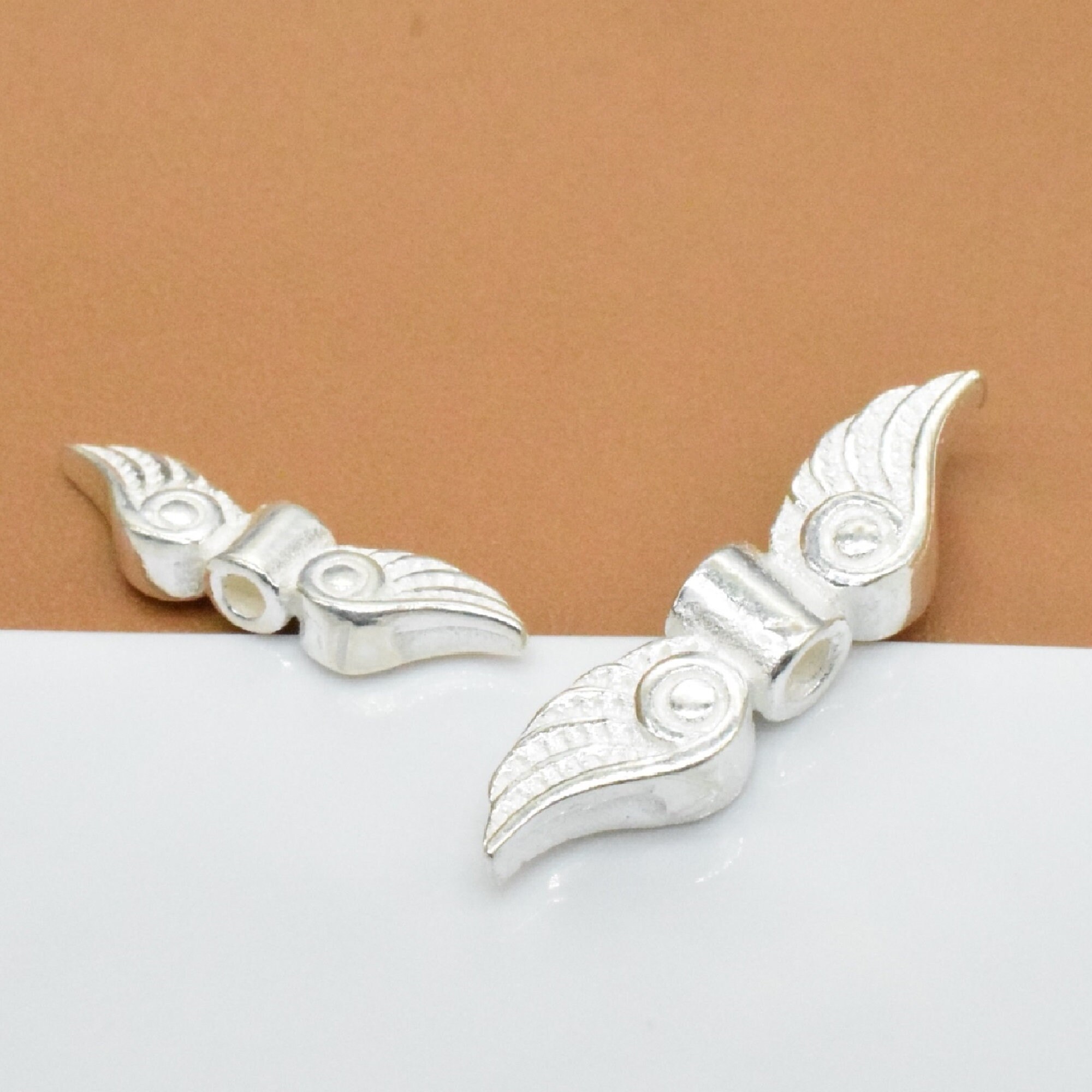 8 Sterling Silver Angel Wing Beads 925 Silver Wing Beads - Etsy