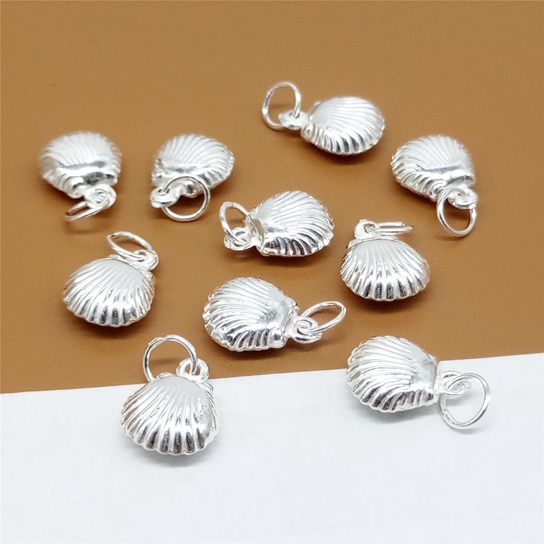 8 Sterling Silver Seashell Charms W/ Tiny Ball Inside 925 - Etsy