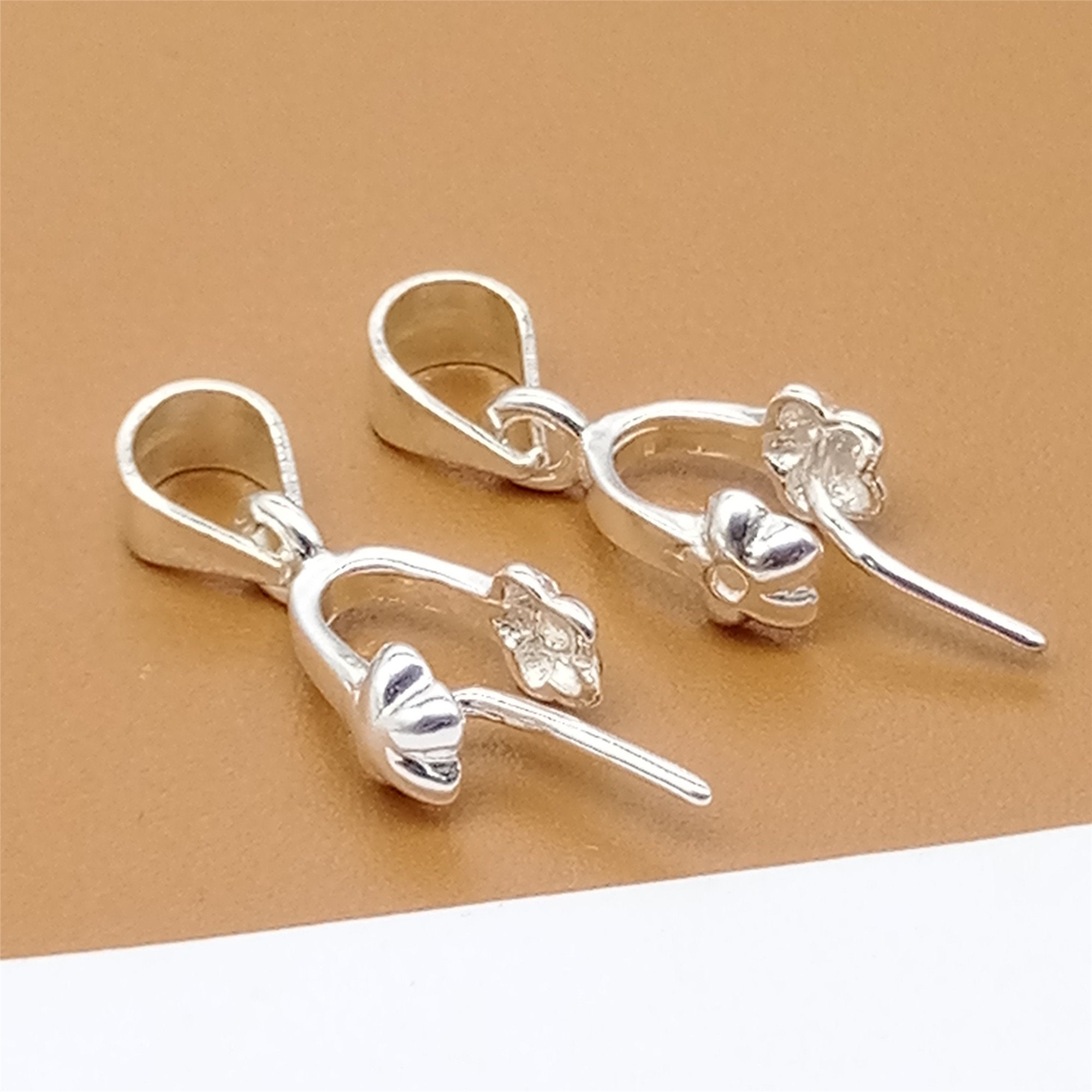 8 Sterling Silver Flower Pinch Bails, 925 Silver Pinch Bail, Charm ...