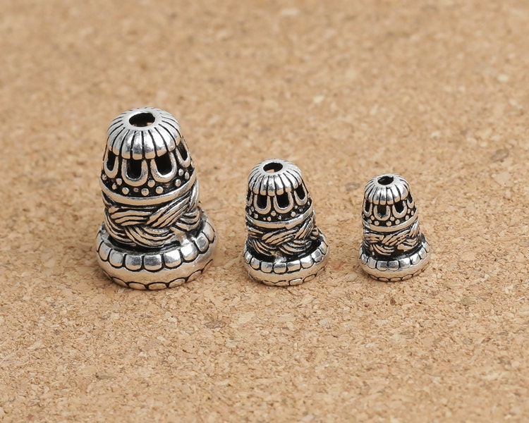 Sterling Silver Cone Beads With Knot Detail, Sterling Silver Guru Cone ...