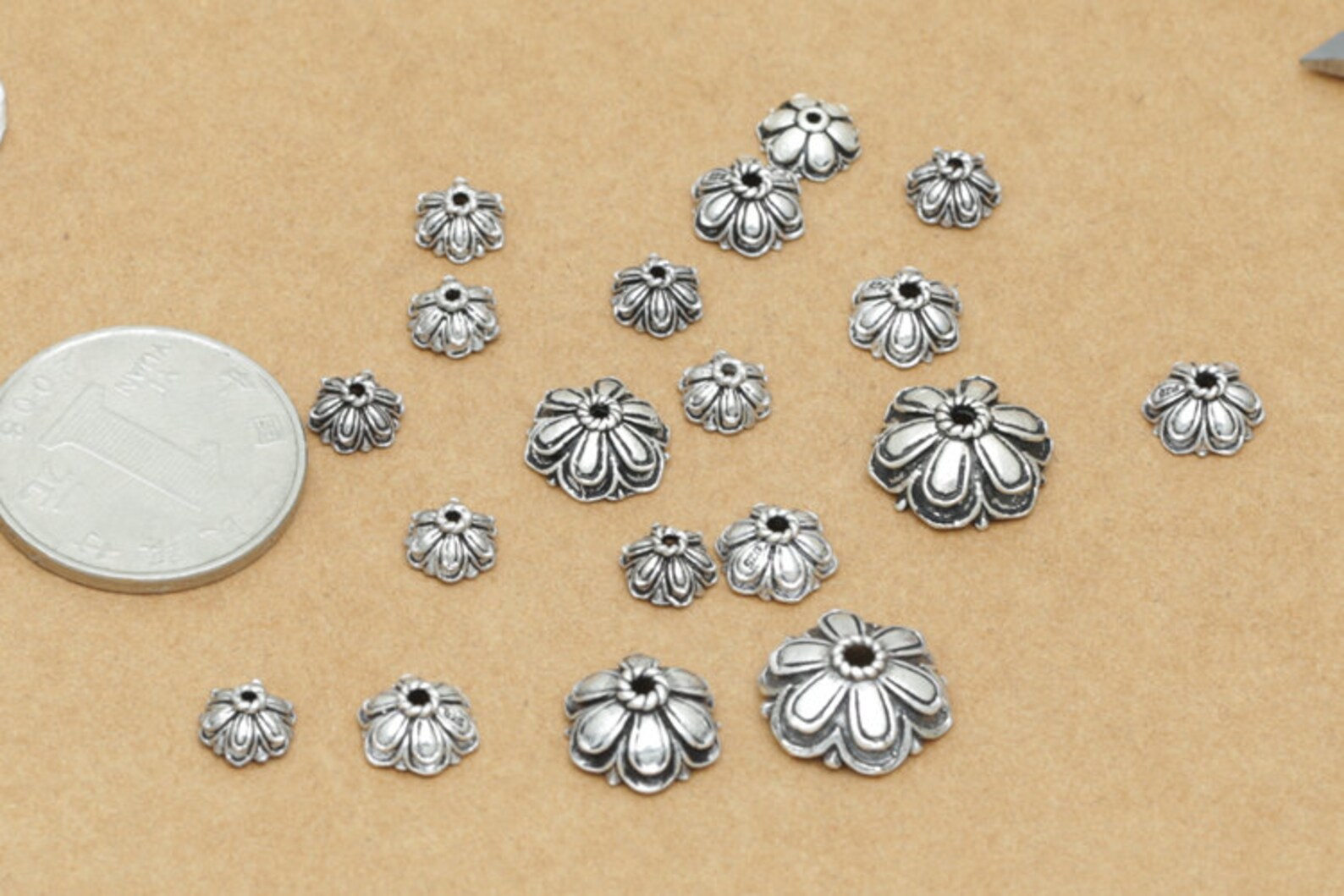 2 Sterling Silver Bead Caps, 925 Silver Flower Bead Cap, Silver Two ...