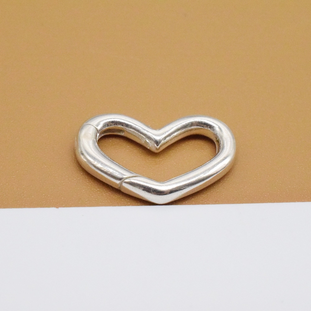 2 Sterling Silver Heart Push Clasps, 925 Silver Love Heart Gate Clasp ...