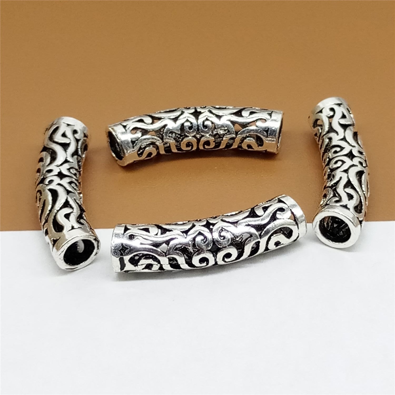 5 Sterling Silver Spiral Tube Beads, Vine Tubes, 925 Silver Hollow Tube ...