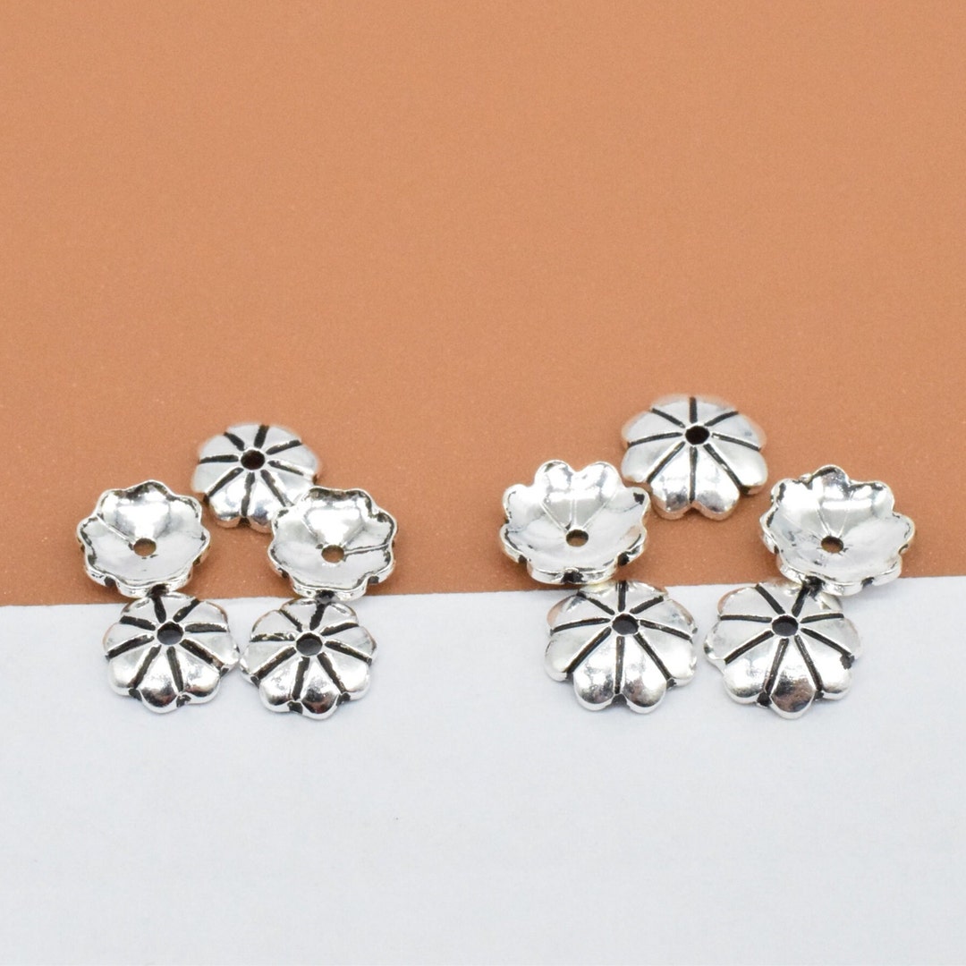 30 Sterling Silver Daisy Flower Bead Caps, 925 Silver Daisy Bead Cap ...
