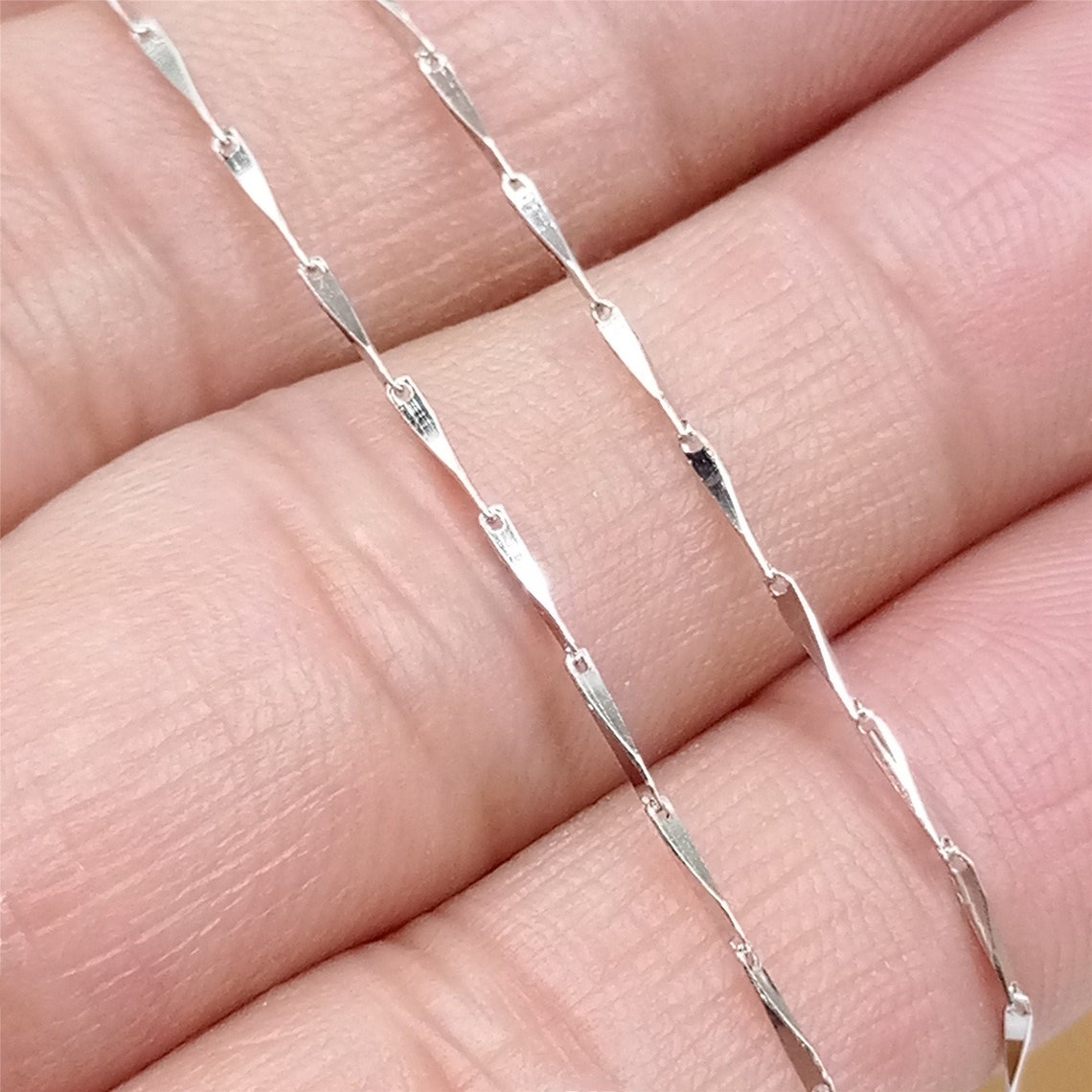 Sterling Silver Dapped Bar Chain W/ Rhodium Plated, 925 Silver Tarnish ...