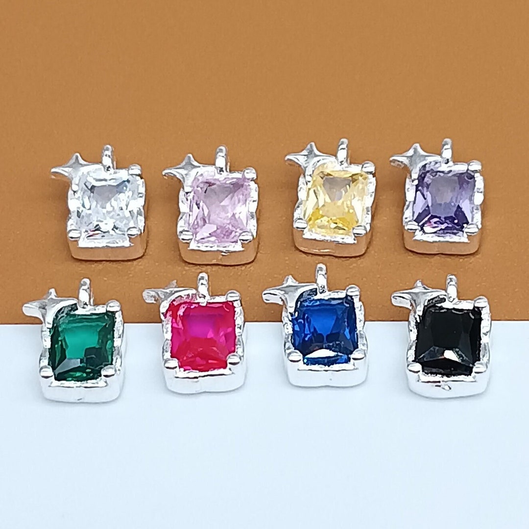 2 Sterling Silver Rectangle Star Charms With CZ, 925 Silver Cubic ...