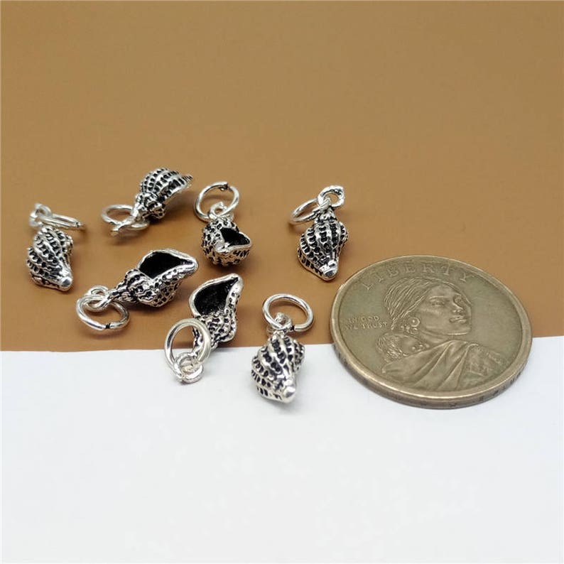 5 Sterling Silver Small Conch Charms 3D Shell Charms 925 | Etsy