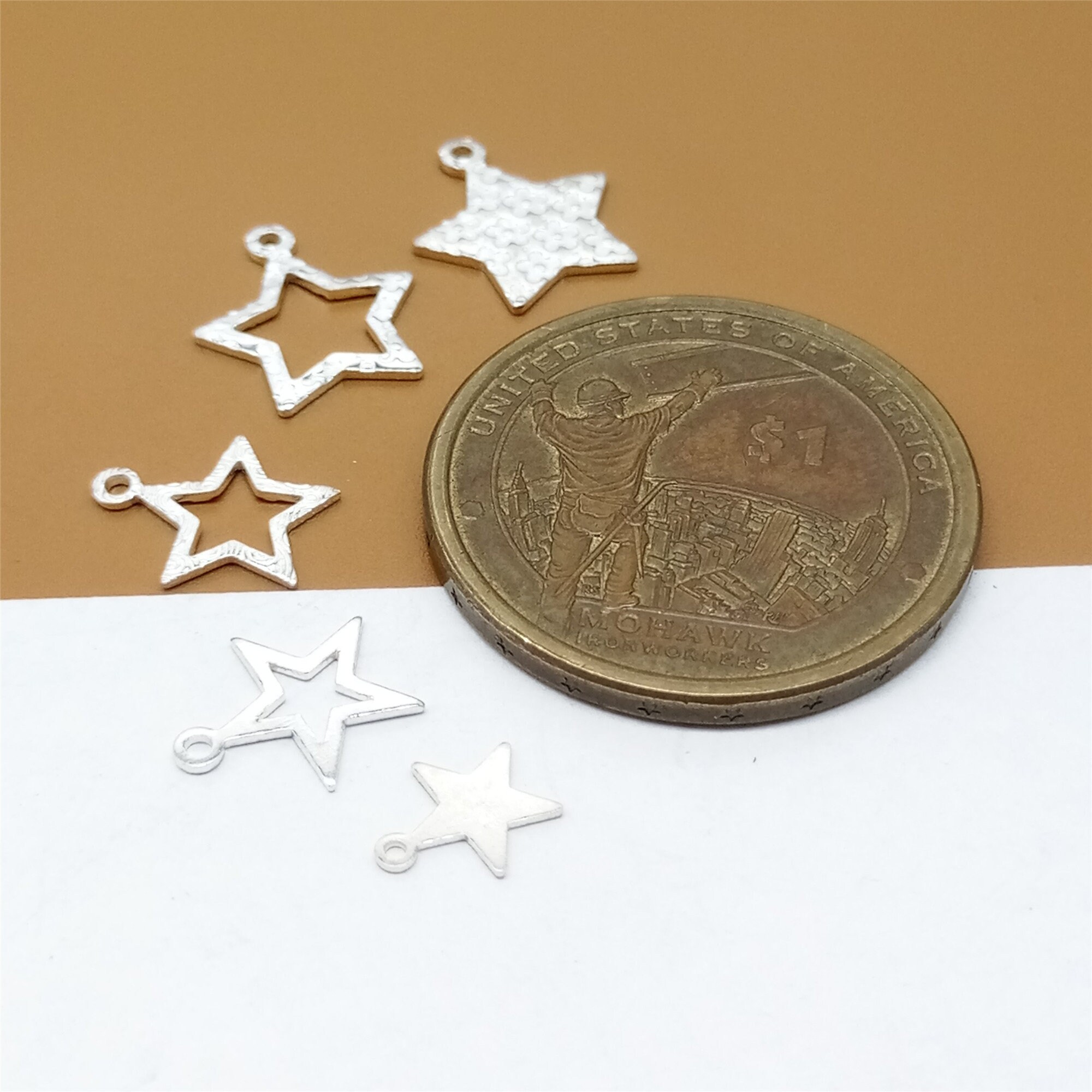 10 Sterling Silver Small Pentagram Tag Charms for Extension Chain Ends ...