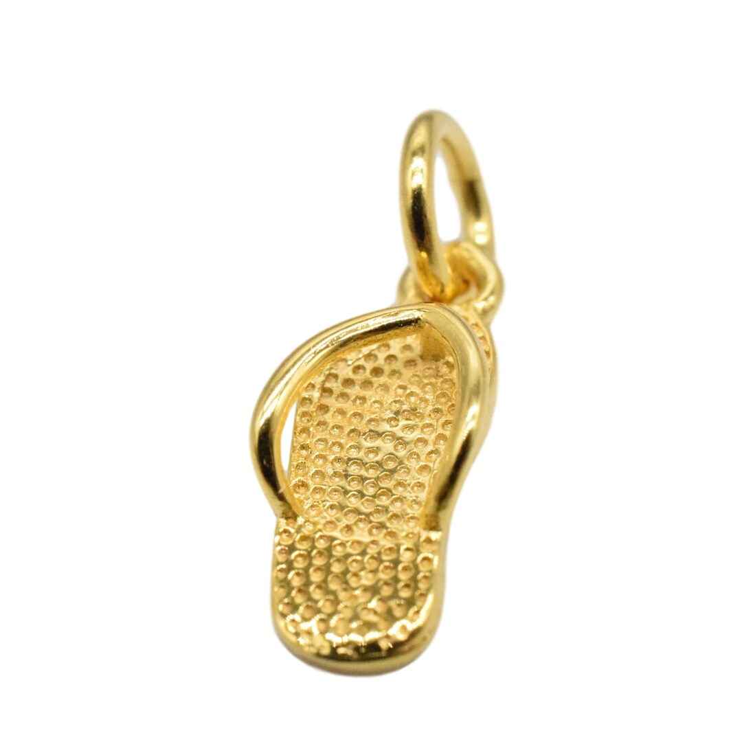 14K Gold Vermeil Style Flip Flop Charm, Shoe Charm, 925 Sterling Silver ...