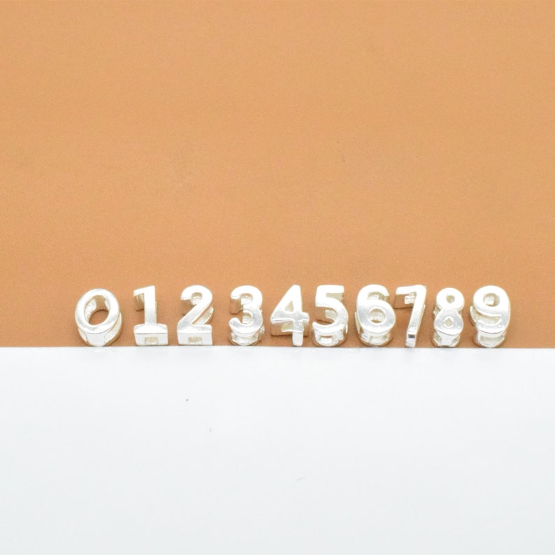 10 Sterling Silver Number Slider Beads, 925 Silver Number Slide Beads ...