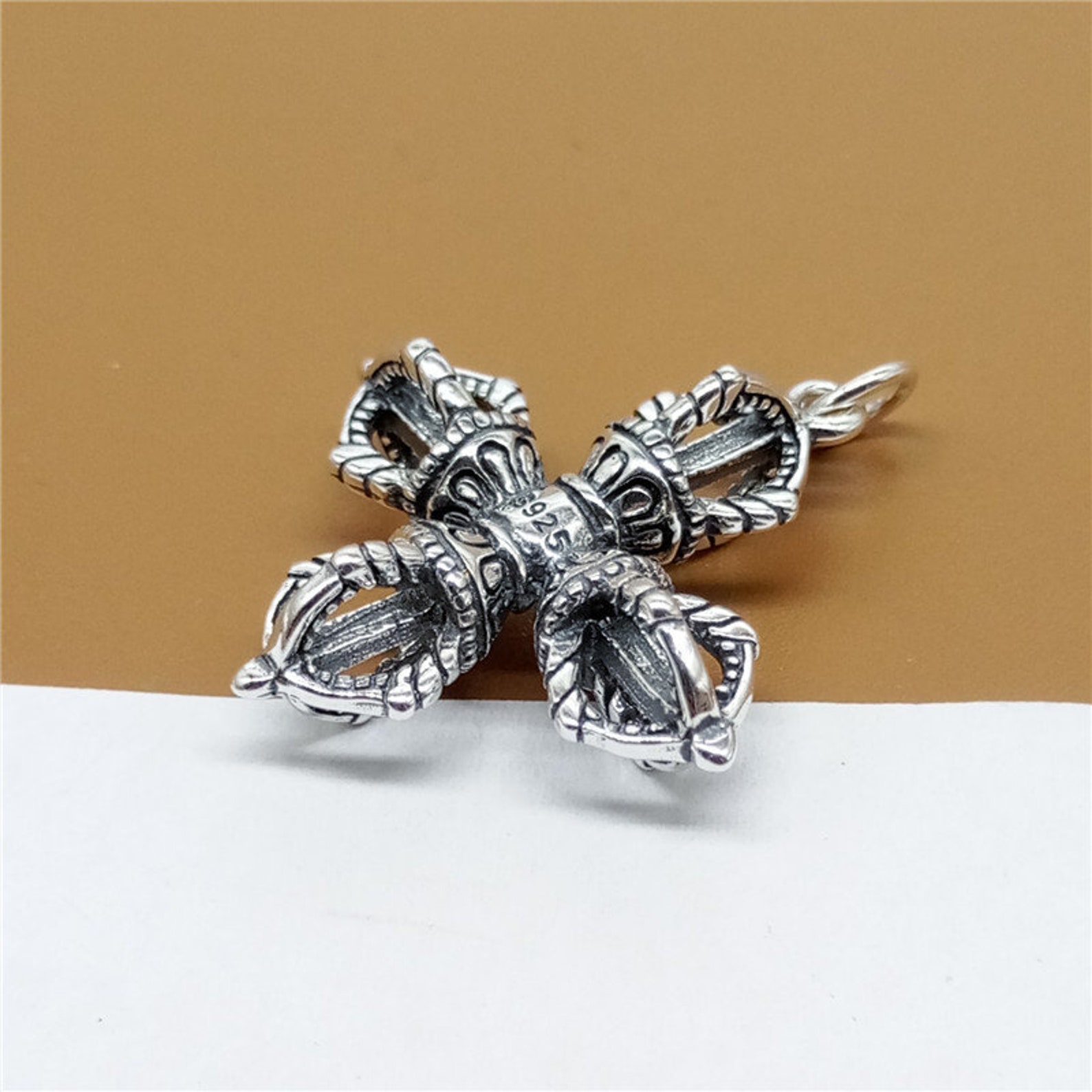 Sterling Silver Double Dorje Pendant 925 Silver Double Dorje - Etsy