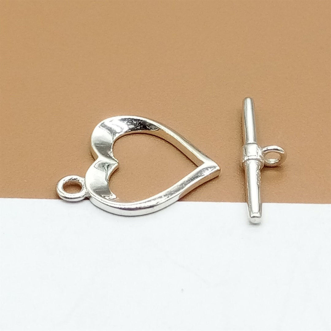 Sterling Silver Toggle Clasp, 925 Silver Heart Toggle Clasps, Love ...
