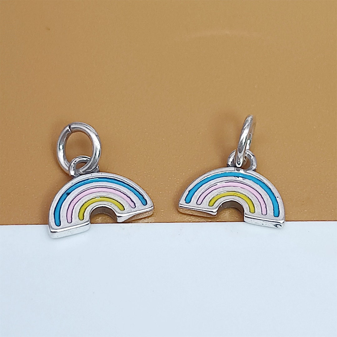 5 Sterling Silver Small Rainbow Charms Enameled, 925 Silver Rainbow ...