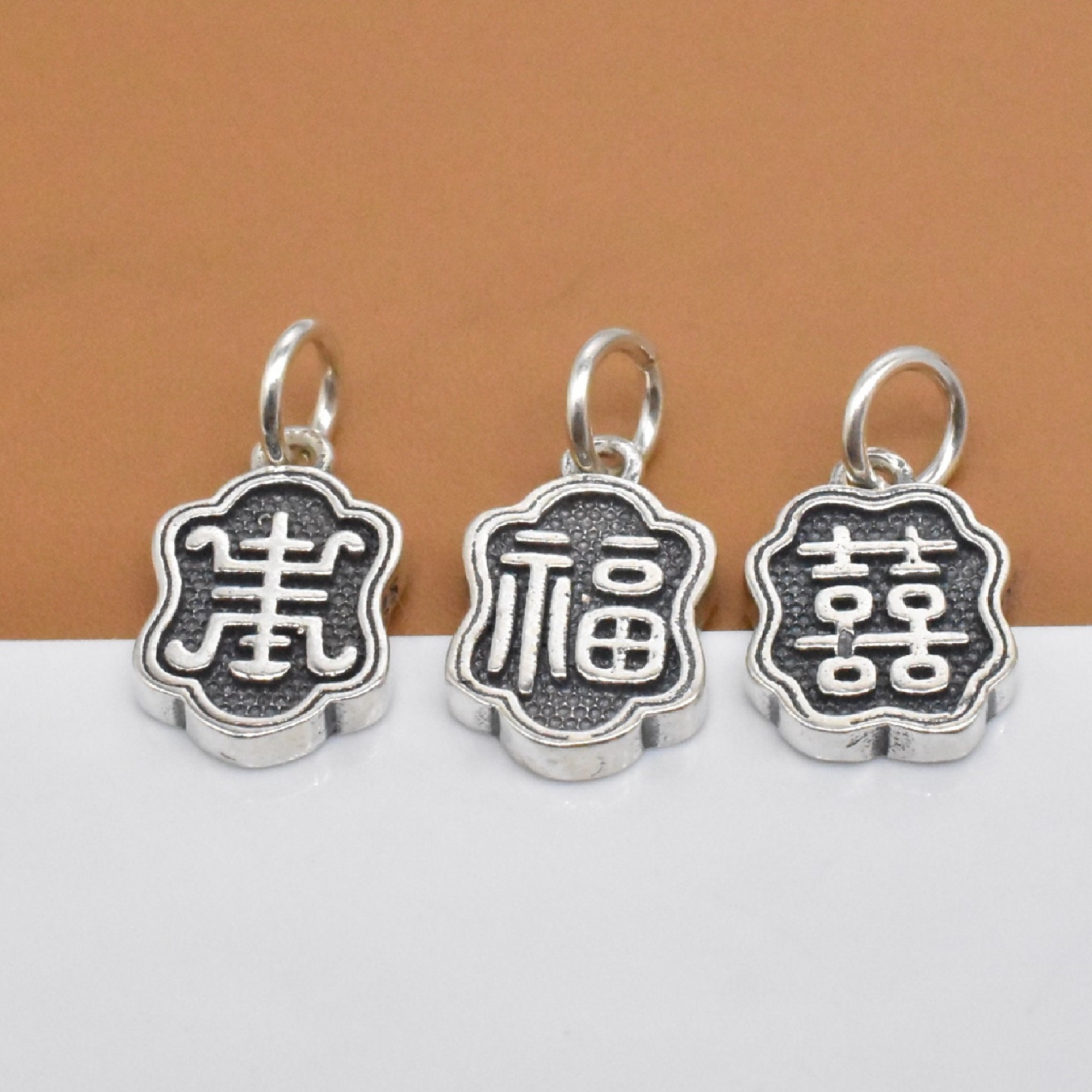 4 Sterling Silver Good Luck Charms 2-sided, 925 Silver Happiness Charm ...