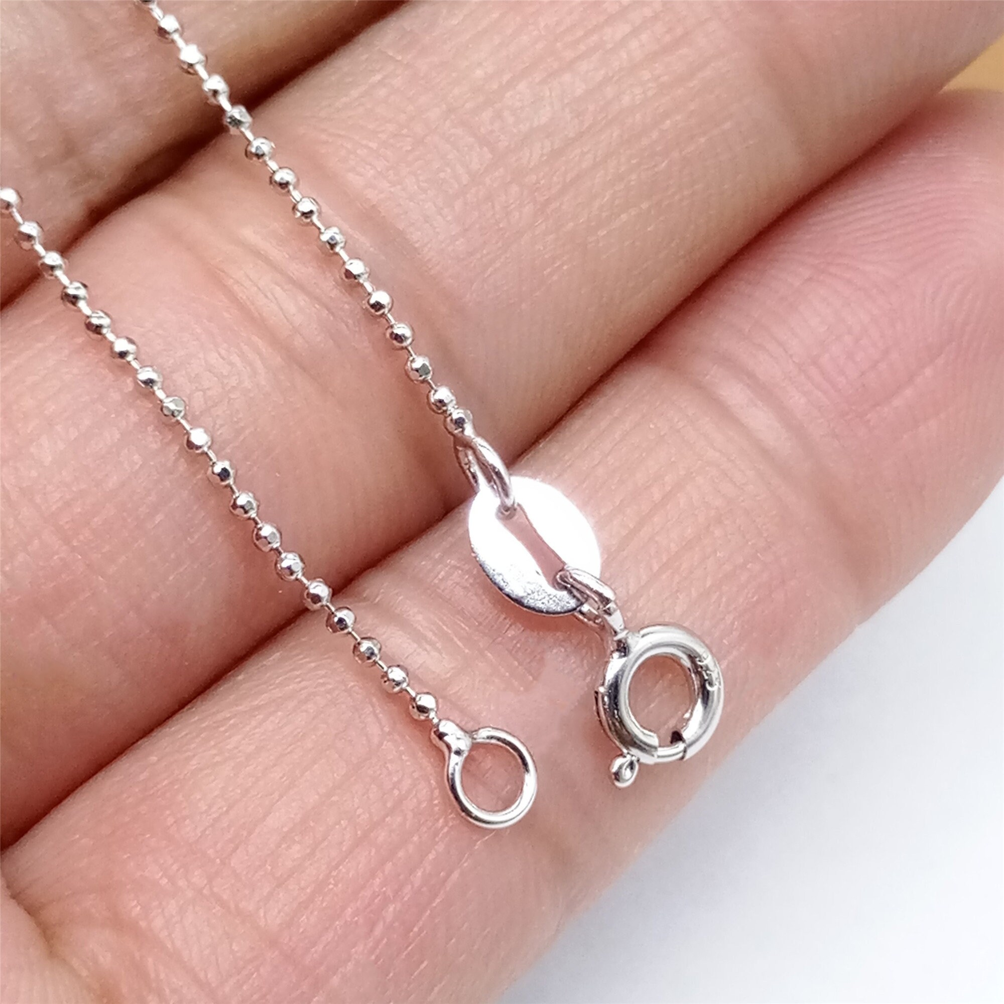 Sterling Silver Diamond Cut Bead Chain W/ Rhodium Plated, 925 Silver ...