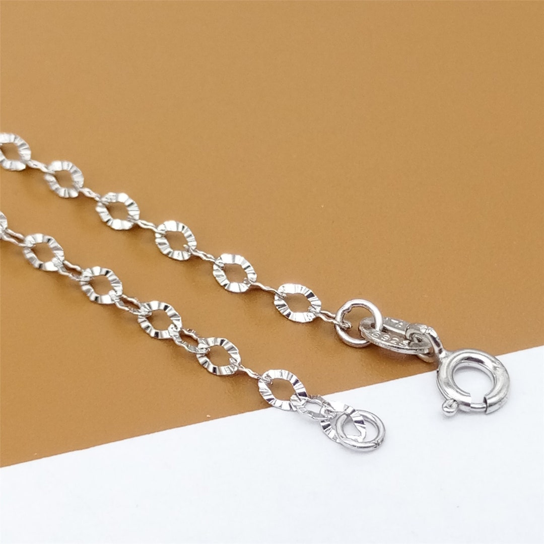 Sterling Silver Sparkle Cable Chain With Rhodium Plated, Hammered Cable ...