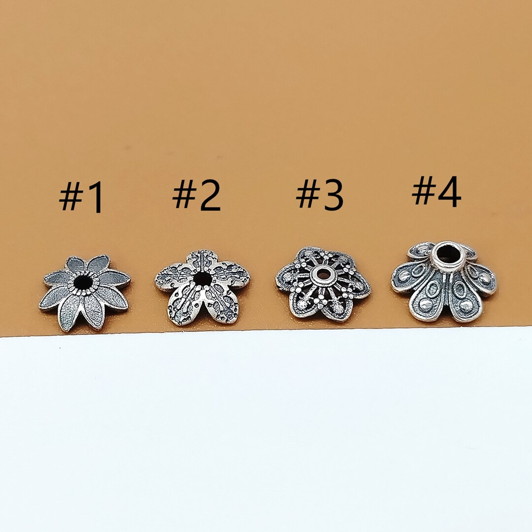 10 Sterling Silver Flower Bead Caps, 925 Silver Lotus Bead Cap, Hollow ...