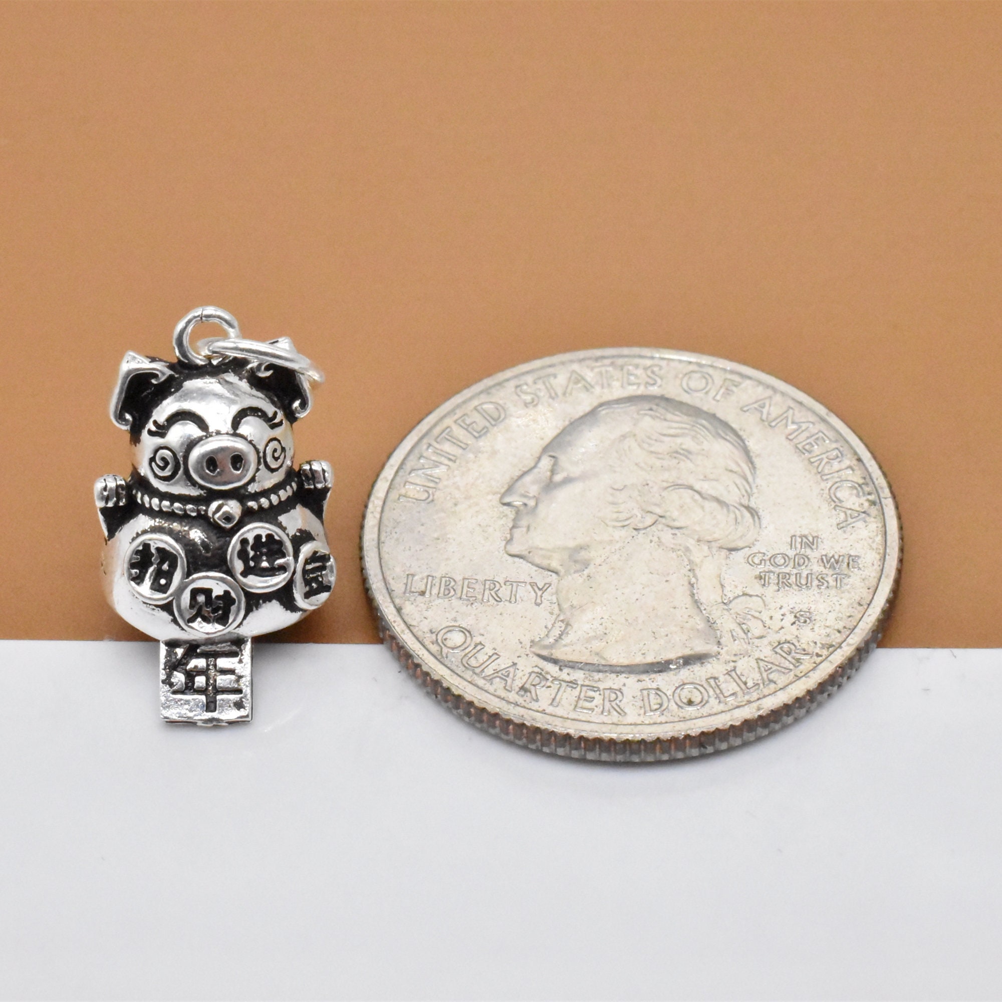 Sterling Silver Pig Bell Charm 925 Silver Good Luck Bell - Etsy