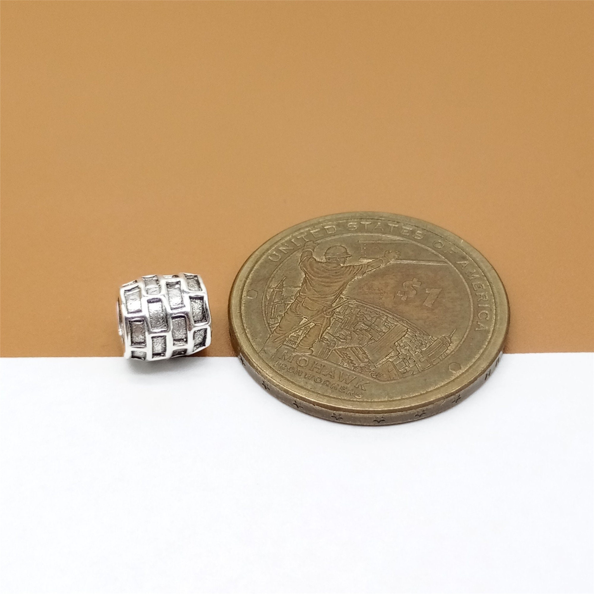 4 Sterling Silver Checkered Beads Large Hole Beads 4.5mm - Etsy