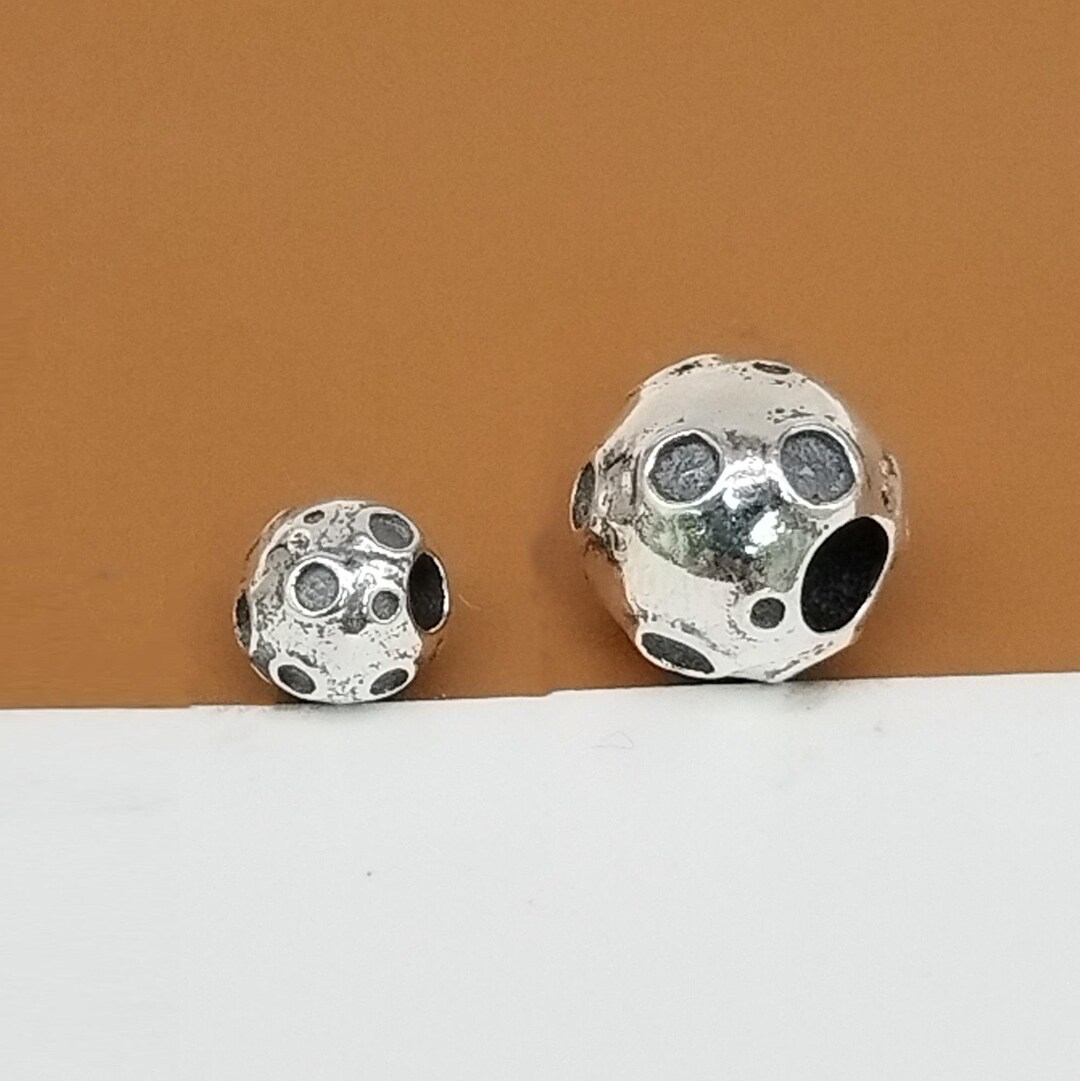 Sterling Silver Moon Sphere Beads, 925 Silver Moon Carving Round Bead ...