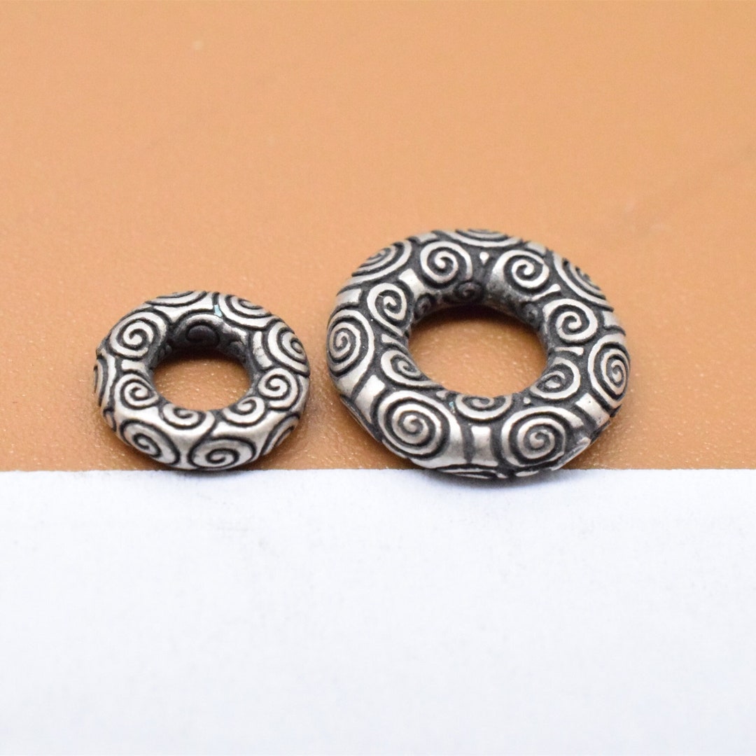 5 Sterling Silver Spiral Beads 2-sided, 925 Silver Circle Bead Spacer ...