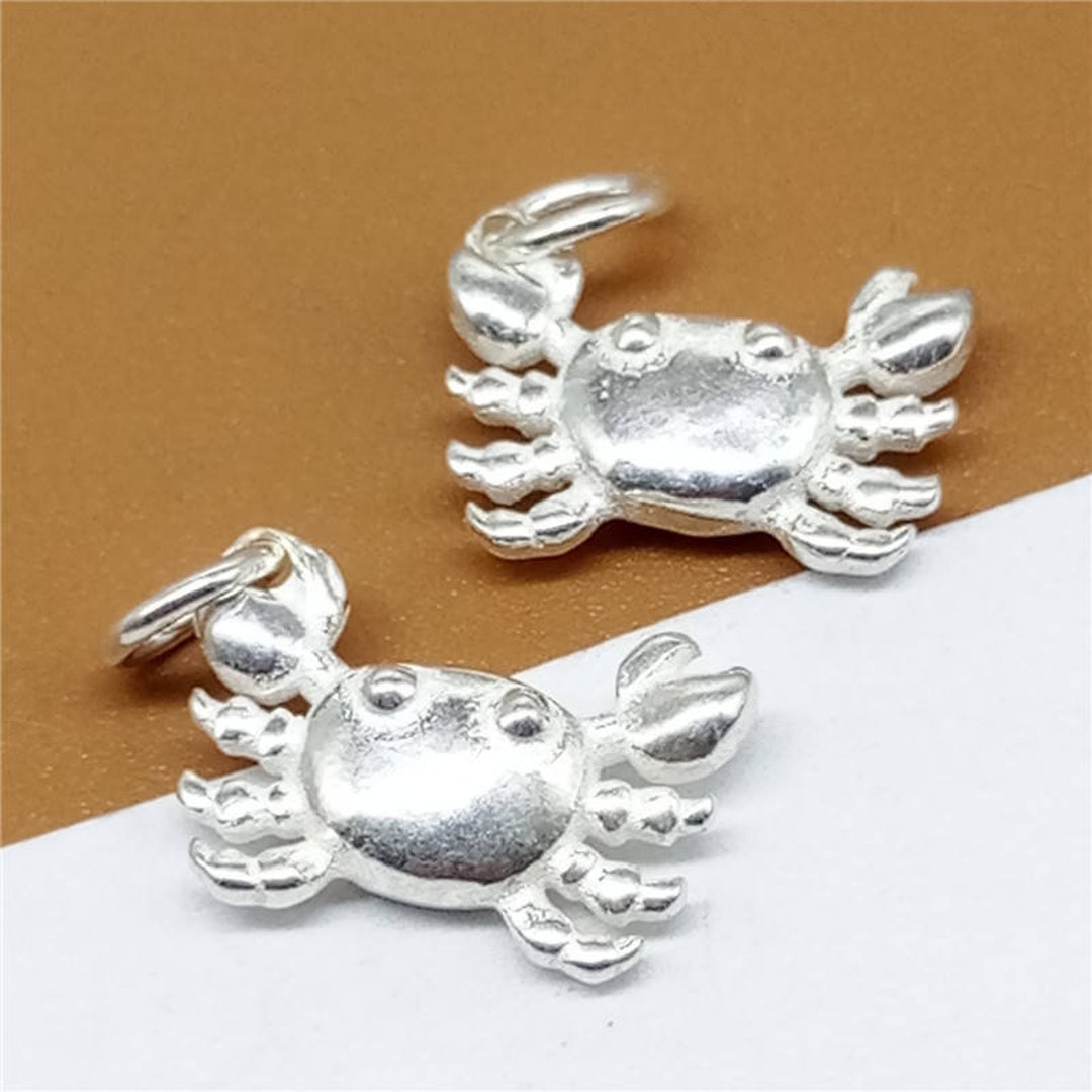 Sterling Silver Crab Charm 2-sided, 925 Silver Crab Charm, Solid Crab ...
