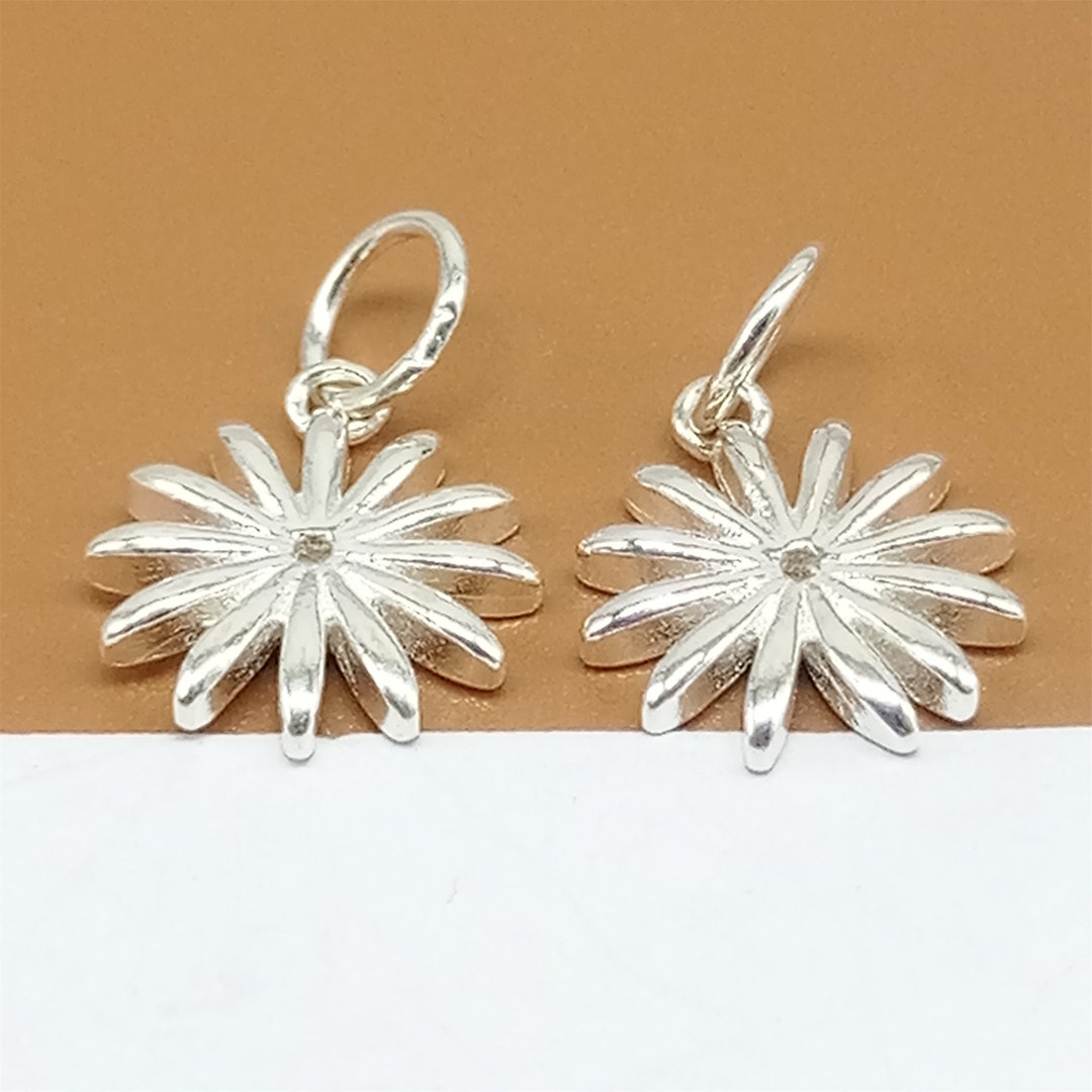 4 Sterling Silver Daisy Flower Charms, 925 Silver Flower Charm, Blossom ...