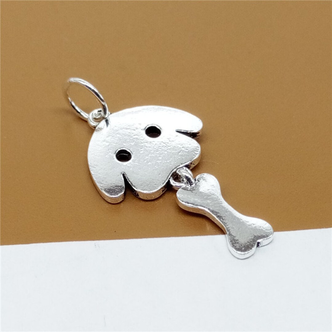 Sterling Silver Dog and Bone Charm, 925 Silver Dog Bone Charms - Etsy