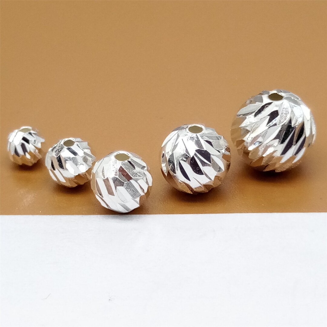 Sterling Silver Diamond Cut Beads, Moon Cut Beads, Corrugated Style ...
