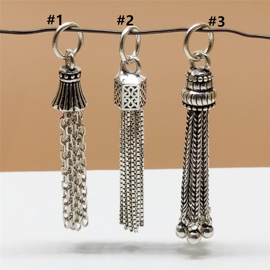 Sterling Silver Chain Tassels for Necklace, 925 Silver Tassel Charms ...