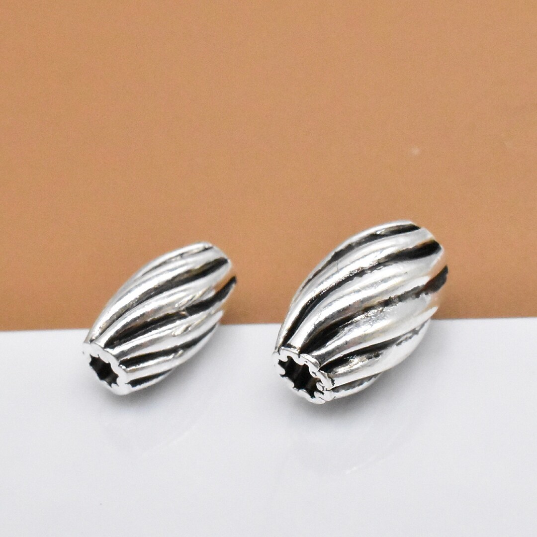 15 Sterling Silver Olive Beads, 925 Silver Olive Beads, Oxidized Twist ...