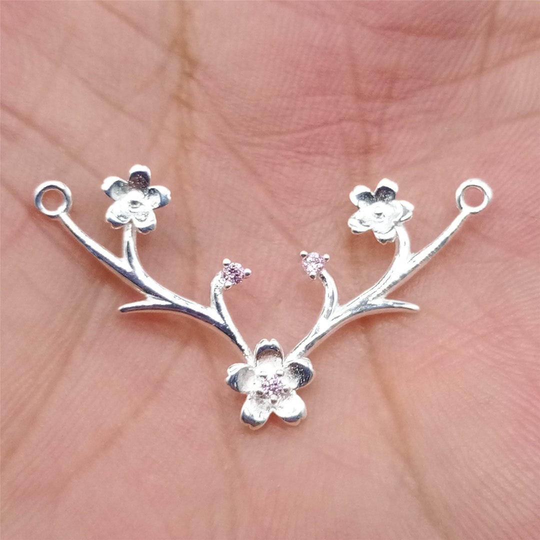 Sterling Silver Flower Connector Charm With Zircon, 925 Silver Flower ...