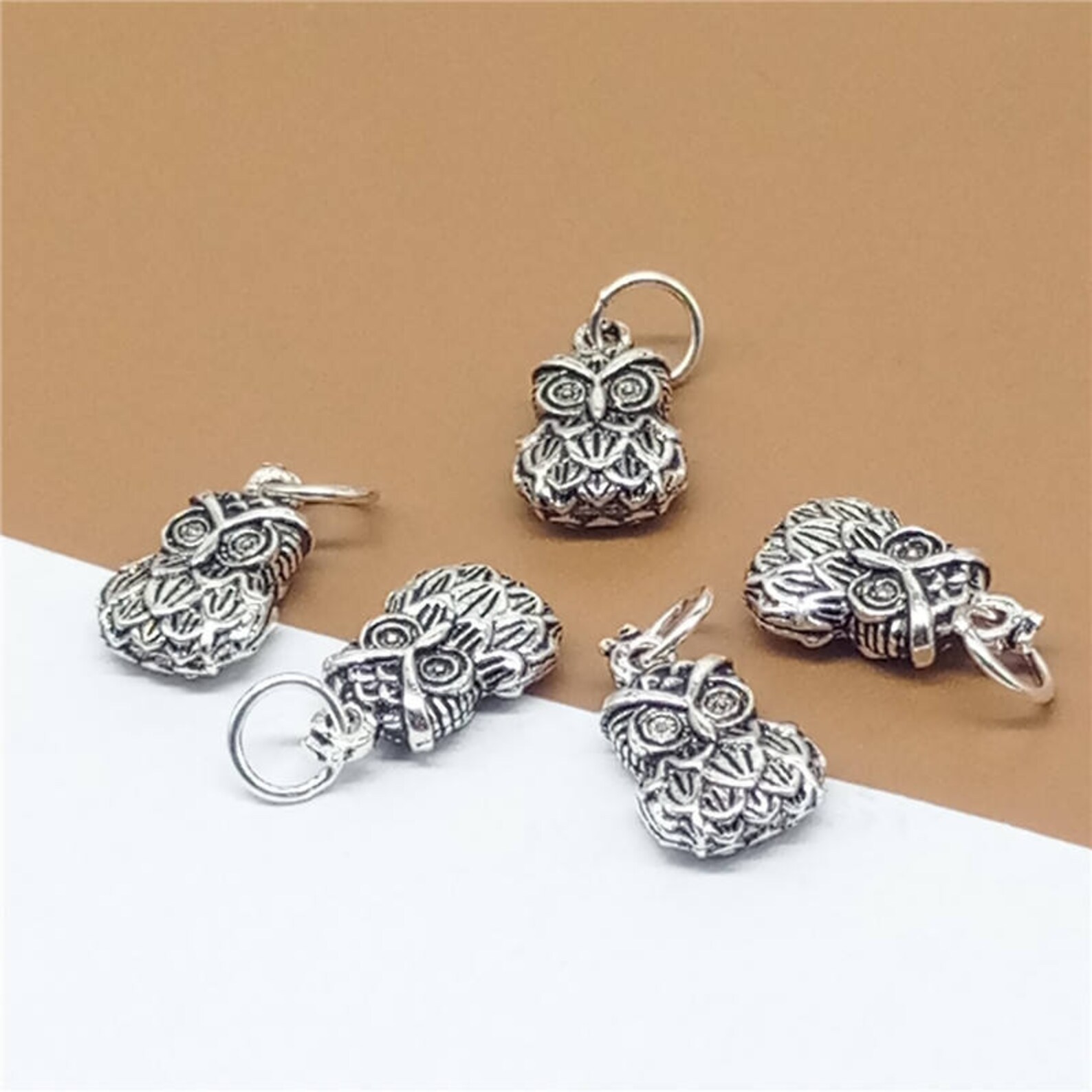 3 Sterling Silver Owl Charms 2-sided 925 Silver Owl Charms | Etsy