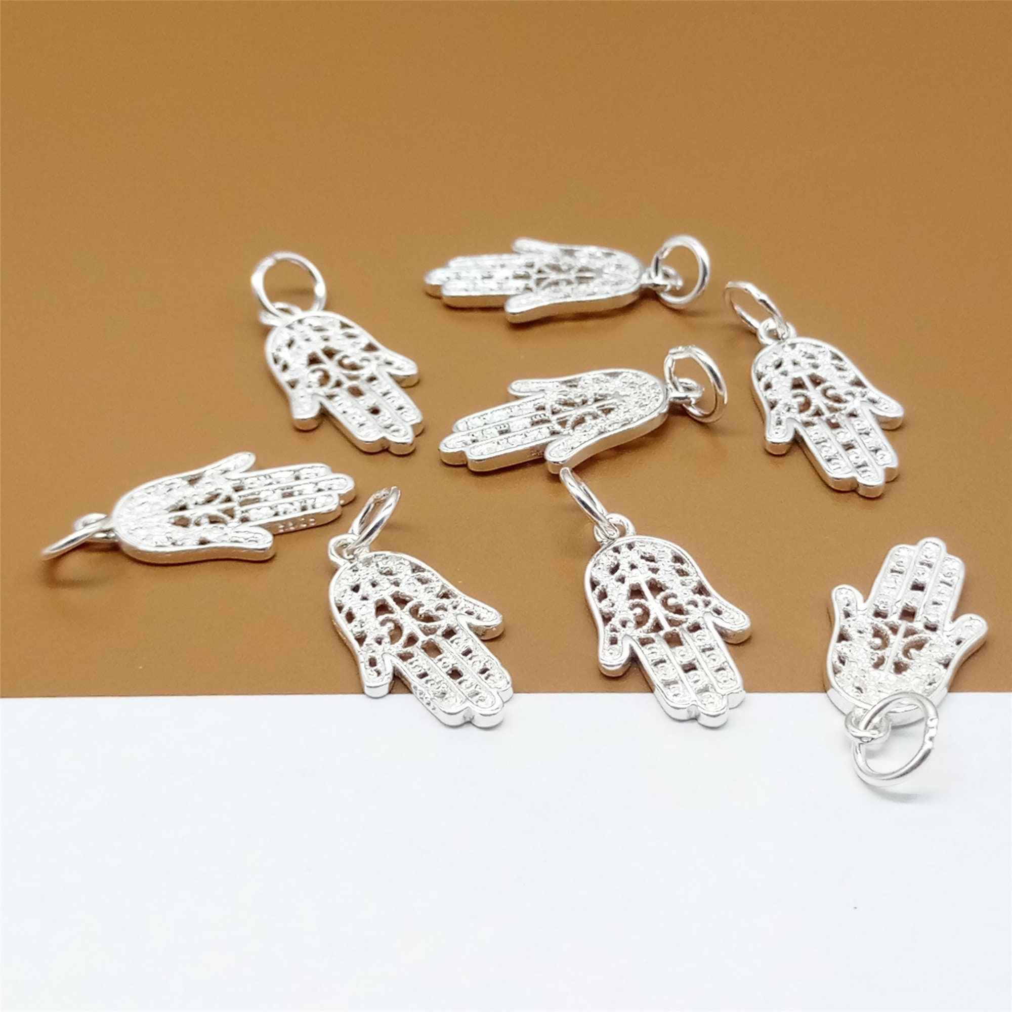 6 Sterling Silver Filigree Hamsa Hand Charms 925 Silver Hamsa | Etsy