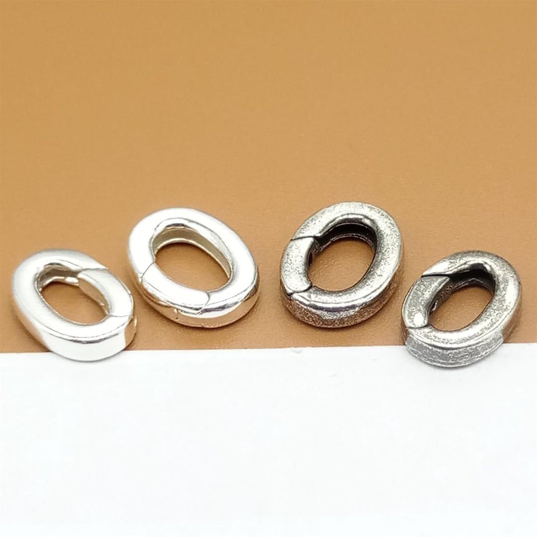 4 Sterling Silver Oval Hinged Ring Push Clasps, 925 Silver Spring Gate ...