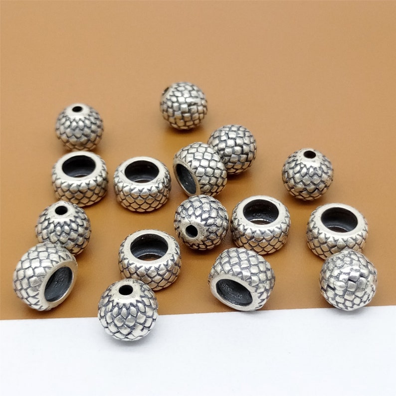 4 Sterling Silver Round Beads Tire Beads w/ Dragon Scales | Etsy