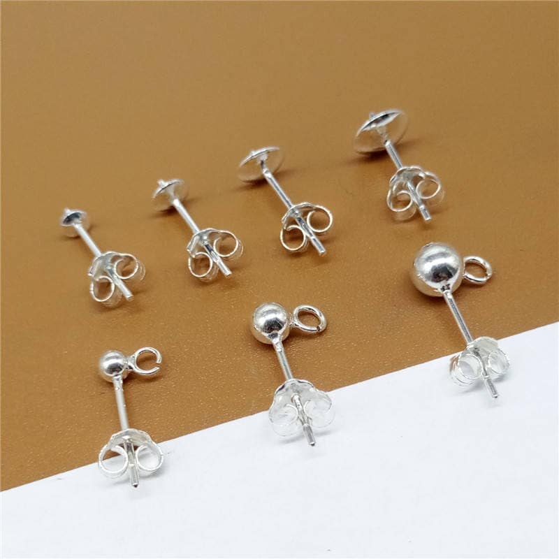 10 Pairs Sterling Silver Earring Posts With Cup Peg Ball Back 3mm 4mm ...