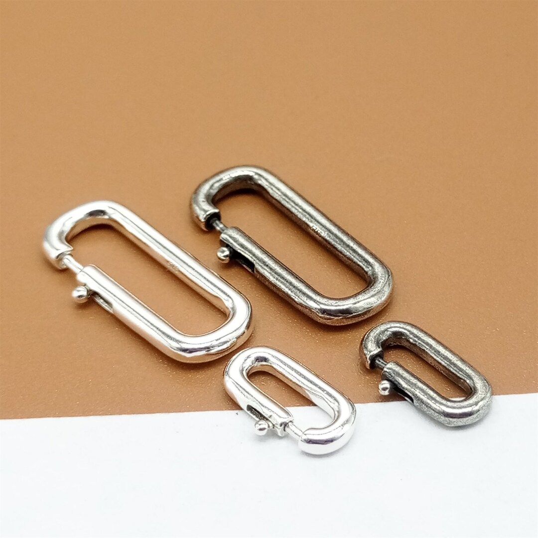 2 Sterling Silver Oval Trigger Clasps, 925 Silver Spring Ring Clasps ...
