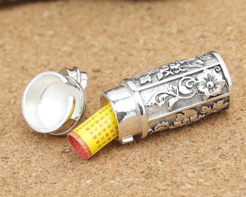 Sterling Silver Cylinder Prayer Box Pendant, 925 Silver Cylinder Locket ...
