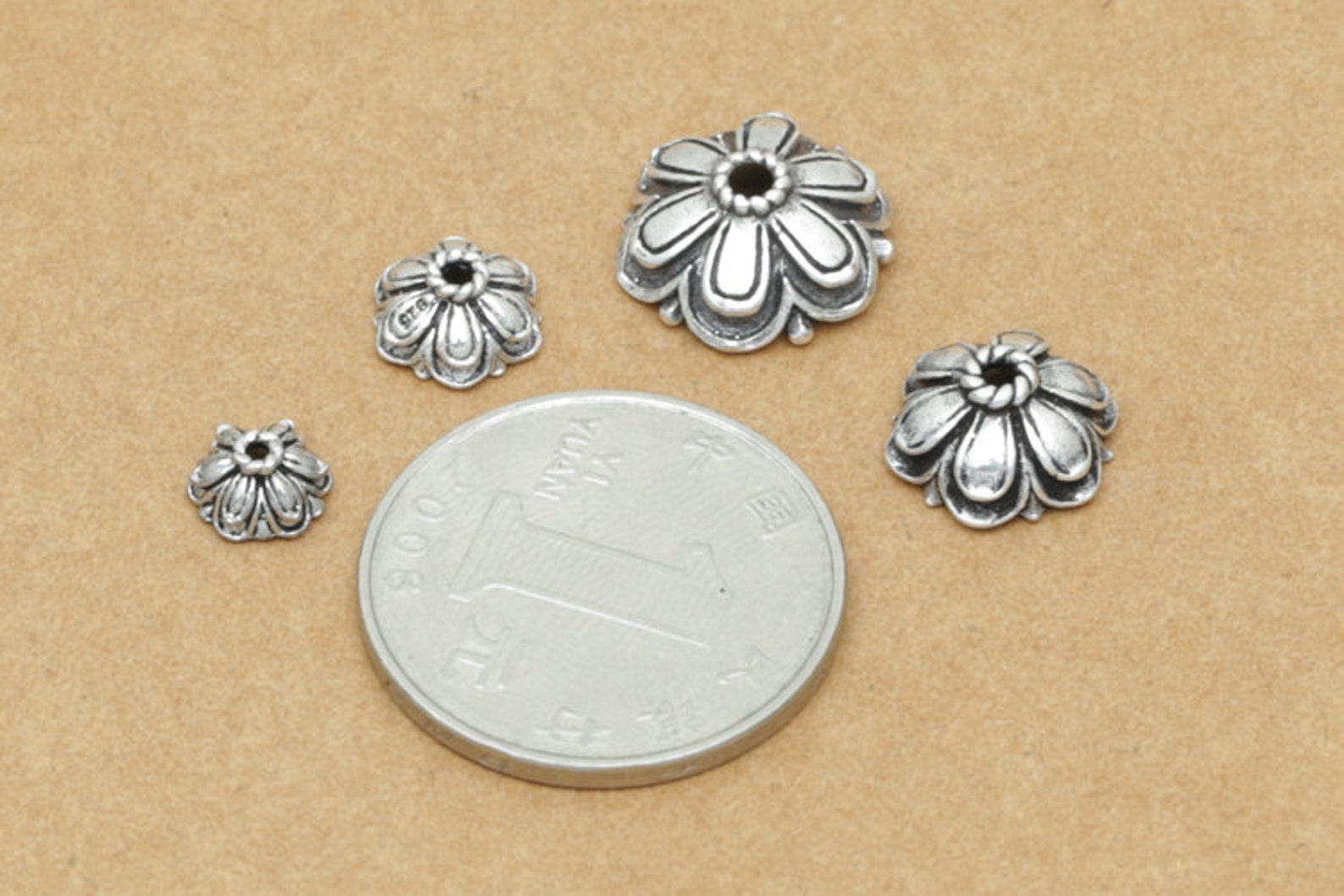 5 Sterling Silver Bead Caps 925 Silver Flower Bead Cap | Etsy