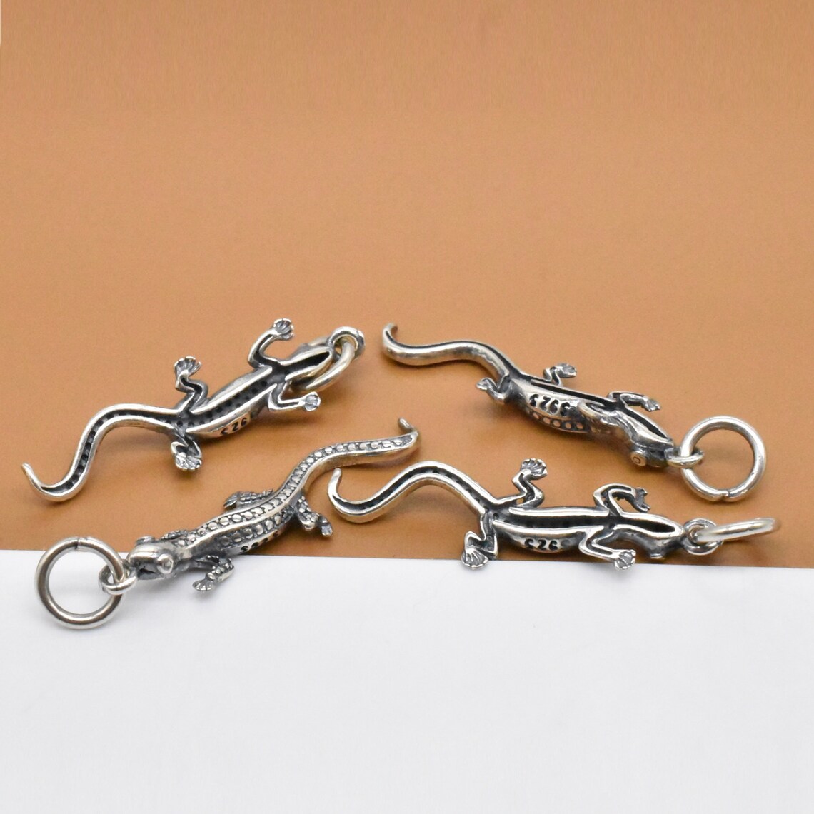 4 Sterling Silver Gecko Charms 3D 925 Silver Gecko Charms - Etsy