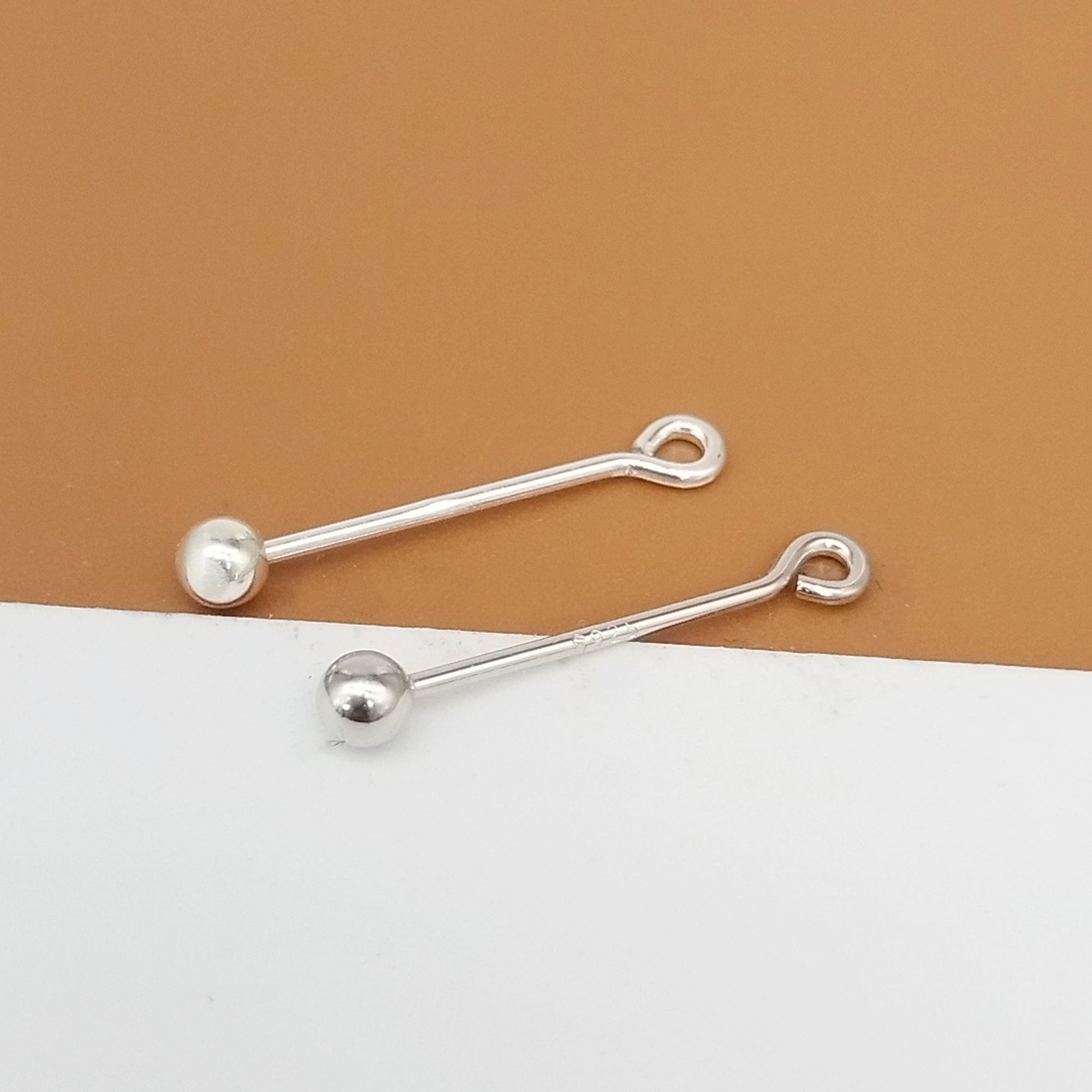 2 Sterling Silver Screw Eyepins W/ Ball Head, 925 Silver Eye Pin ...