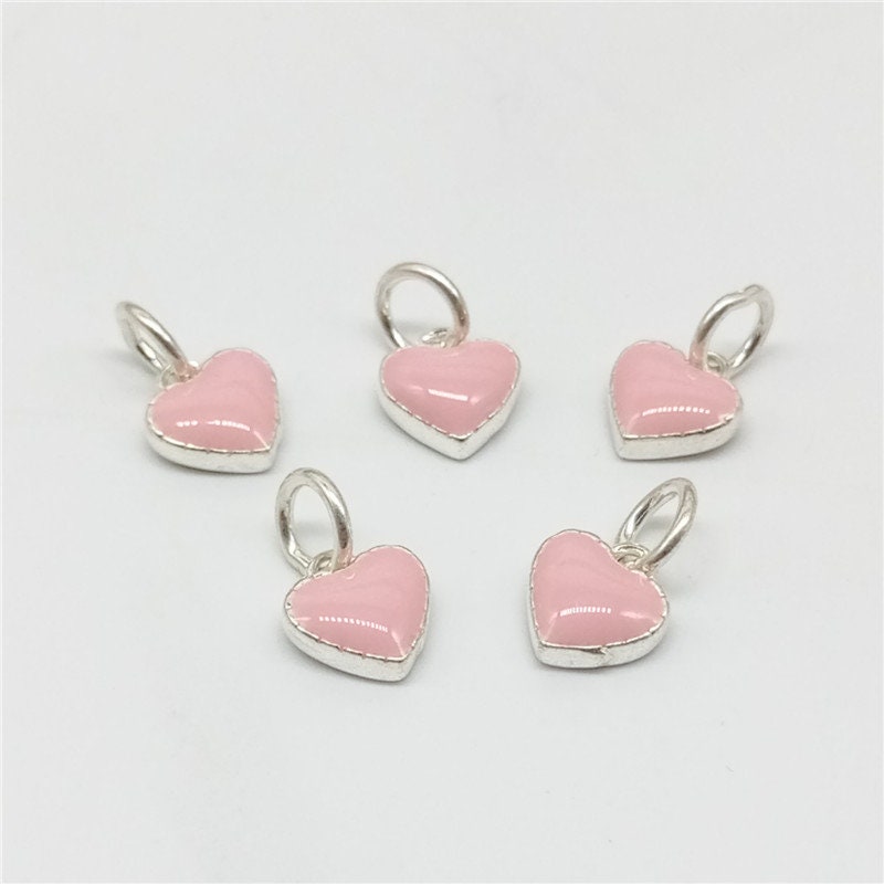 5 Sterling Silver Pink Love Heart Charms With Enameled 925 - Etsy