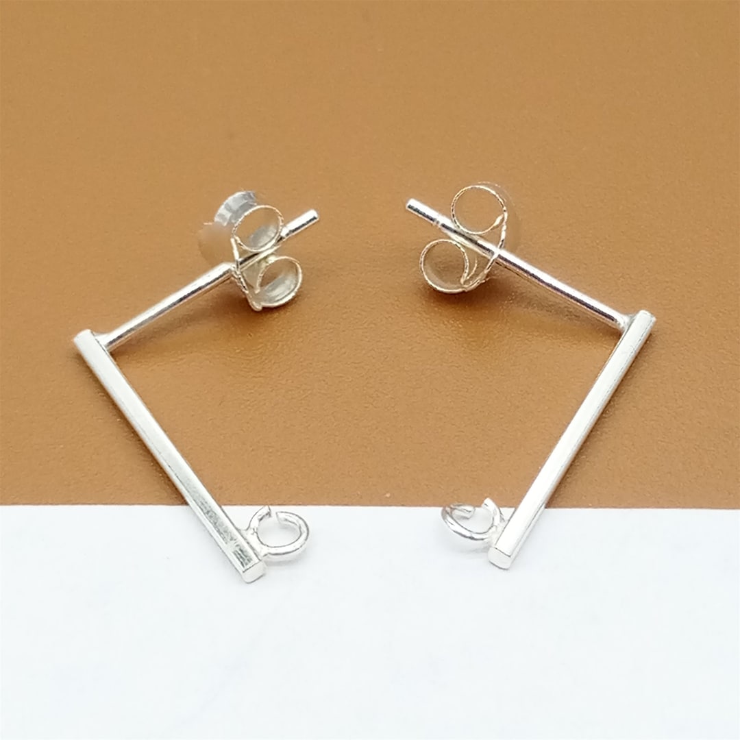 8 Pairs Sterling Silver Bar Earring Posts W/ Open Loop, 925 Silver ...