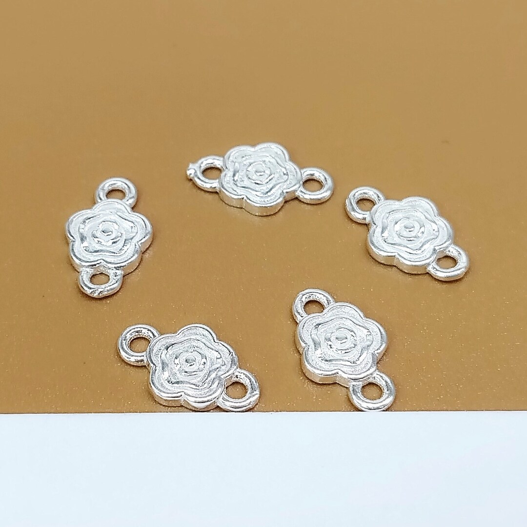 10 Sterling Silver Small Rose Flower Charms, 925 Silver Rose Charm ...